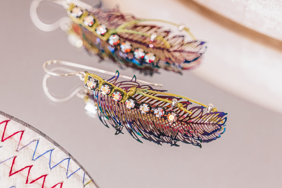 Rainbow Kissed Rhinestone Feather Statement Earrings | As Seen On TV ...